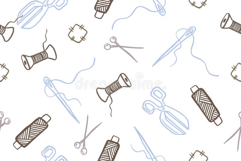 Seamless Pattern with Hand Drawn Sewing Retro Elements. Vector ...
