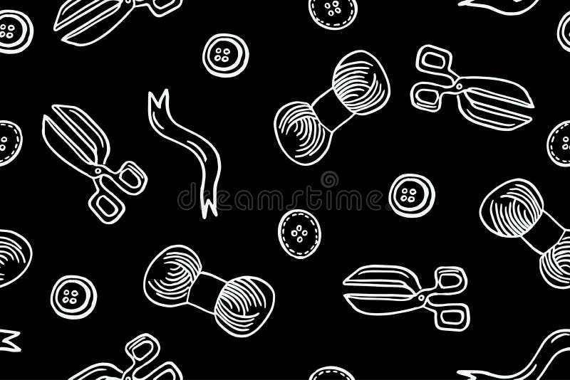 Seamless Pattern with Hand Drawn Sewing Retro Elements. Vector Illustration Hand Drawn Sewing ...