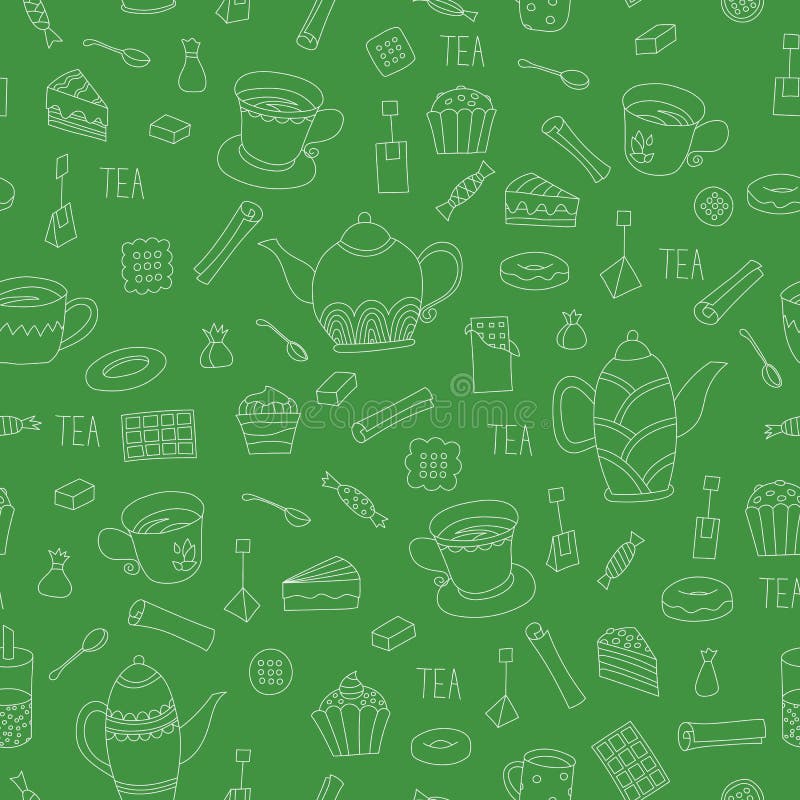 Seamless Pattern with Hand Drawn Sketchy Tea Theme Stock Vector ...