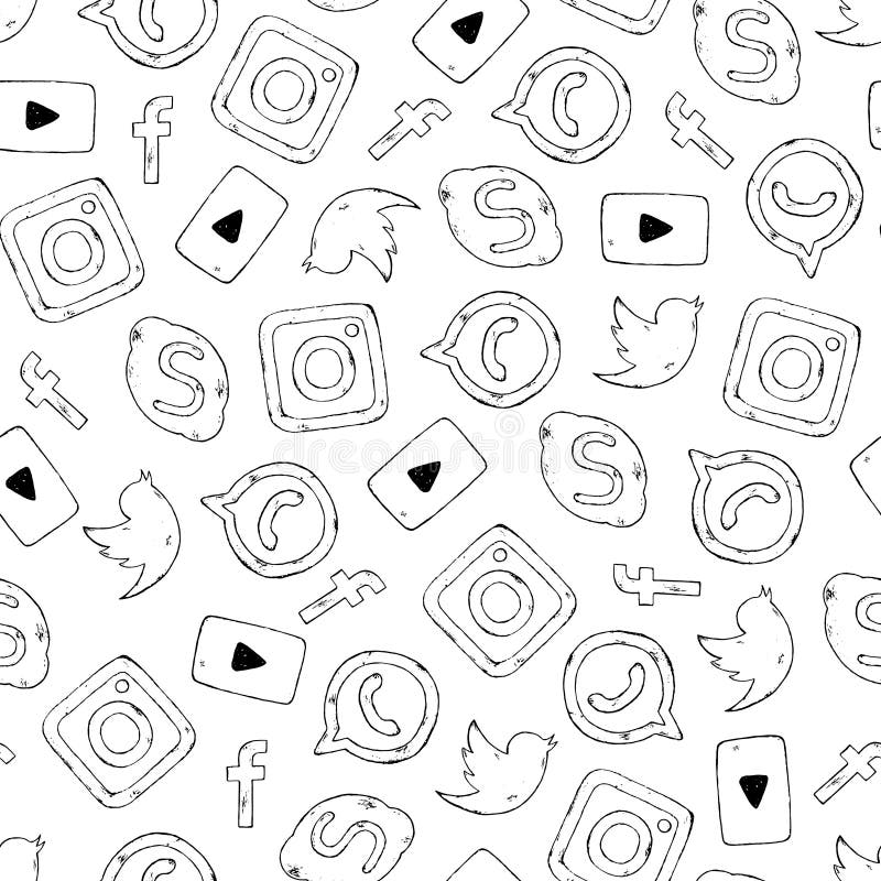 Seamless Pattern of Hand Drawn Social Media Icons Editorial Photo ...