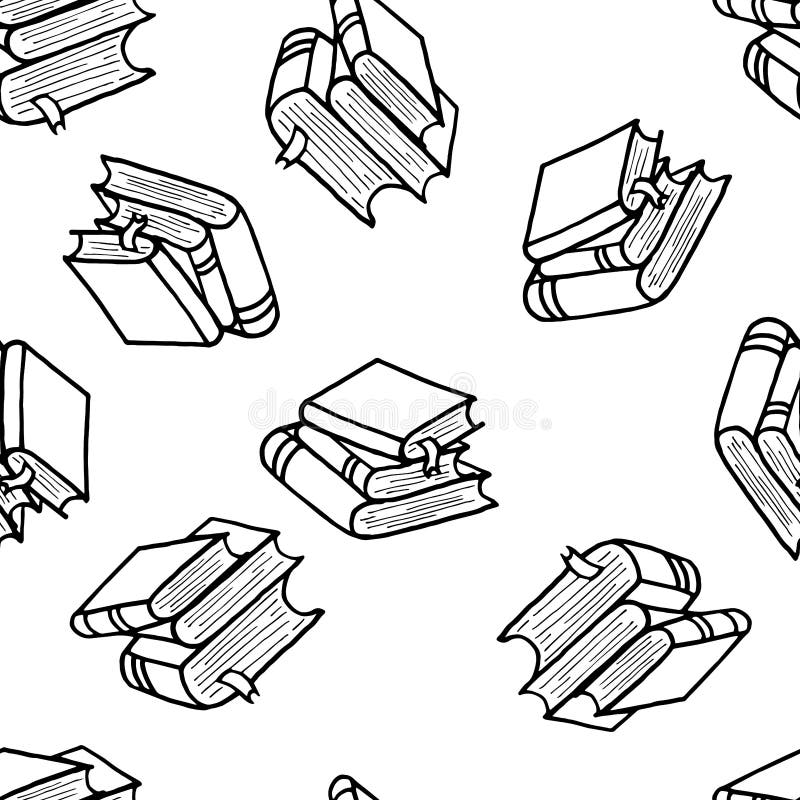 Seamless Pattern with Hand-drawn Stack of Books, Doodle, Vector ...