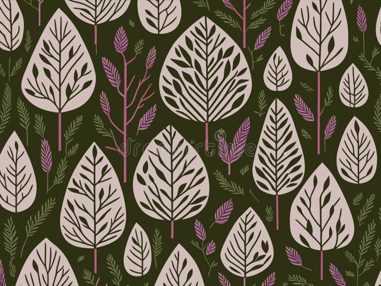 Seamless Pattern with Hand Drawn Stylized Leaves. Stock Vector ...