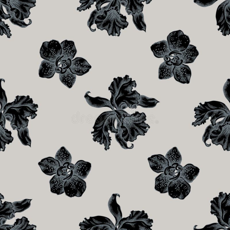 Seamless Pattern with Hand Drawn Stylized Orchid Stock Vector ...