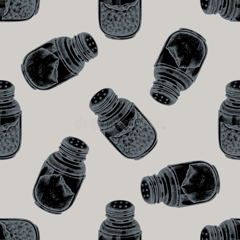 Seamless Pattern with Hand Drawn Stylized Pepper Shaker, Salt Shaker ...