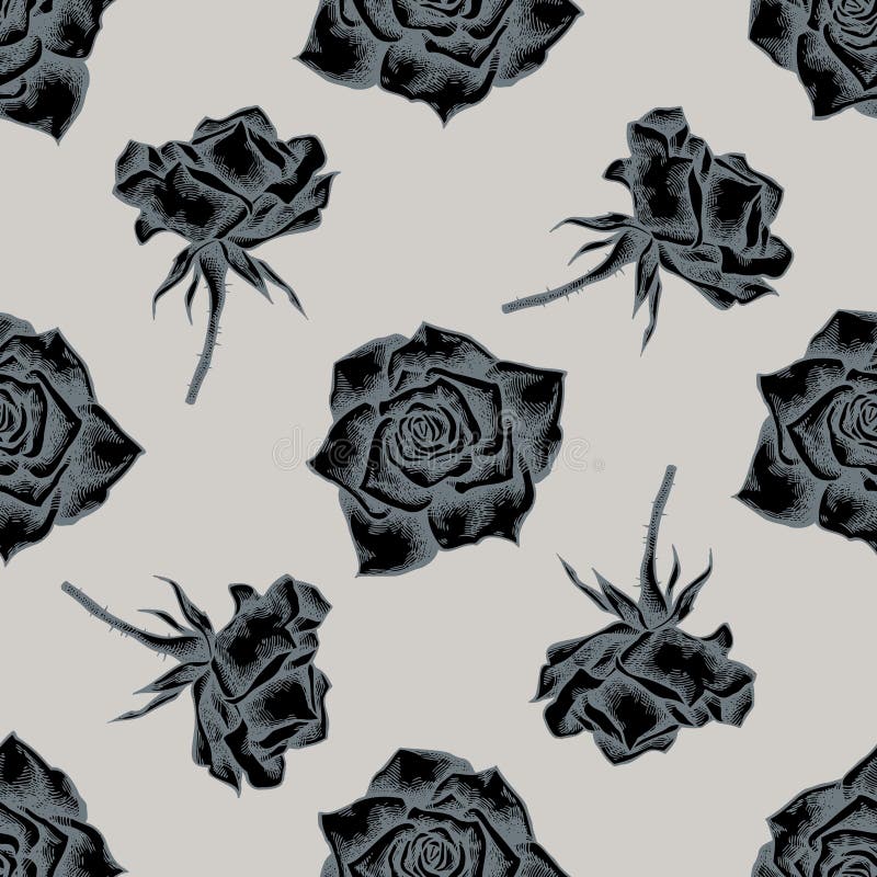 Seamless Pattern with Hand Drawn Stylized Roses Stock Vector ...