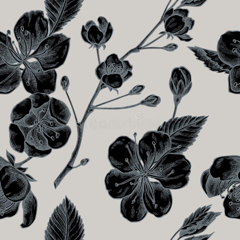 Seamless Pattern with Hand Drawn Stylized Sakura Stock Vector ...