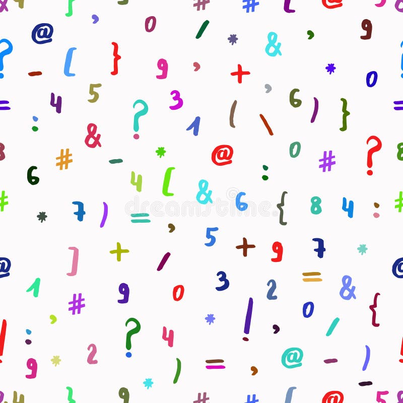 Seamless Pattern with Hand Drawn Symbols and Numbers. Stock Vector ...