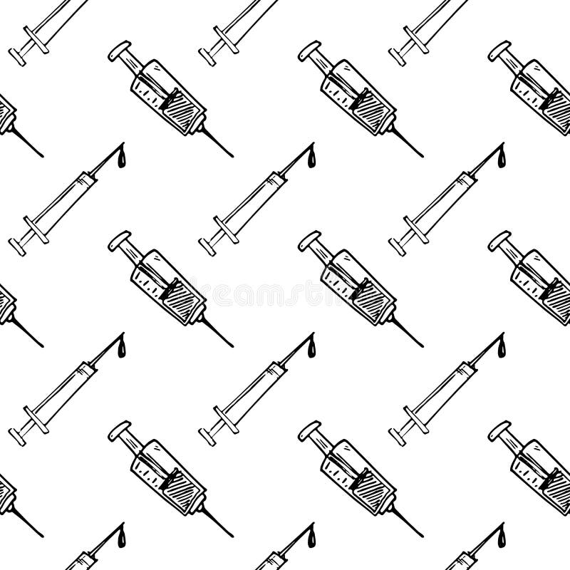 Seamless Pattern Hand Drawn Syringe Doodle. Sketch Style Icon Stock ...
