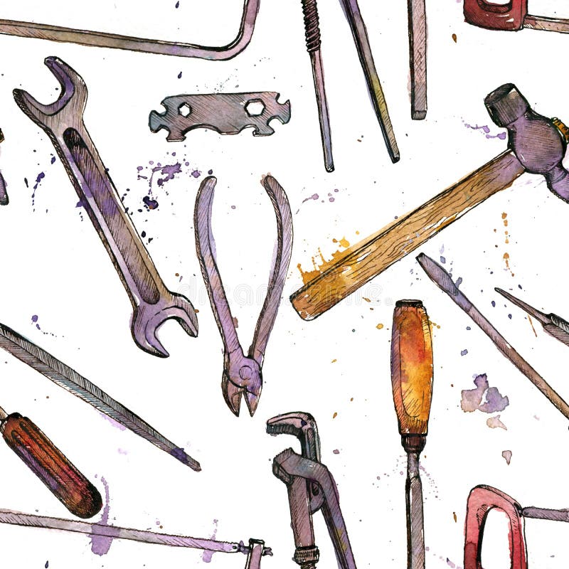 Seamless Pattern with Hand Drawn Tool Kit Stock Illustration ...