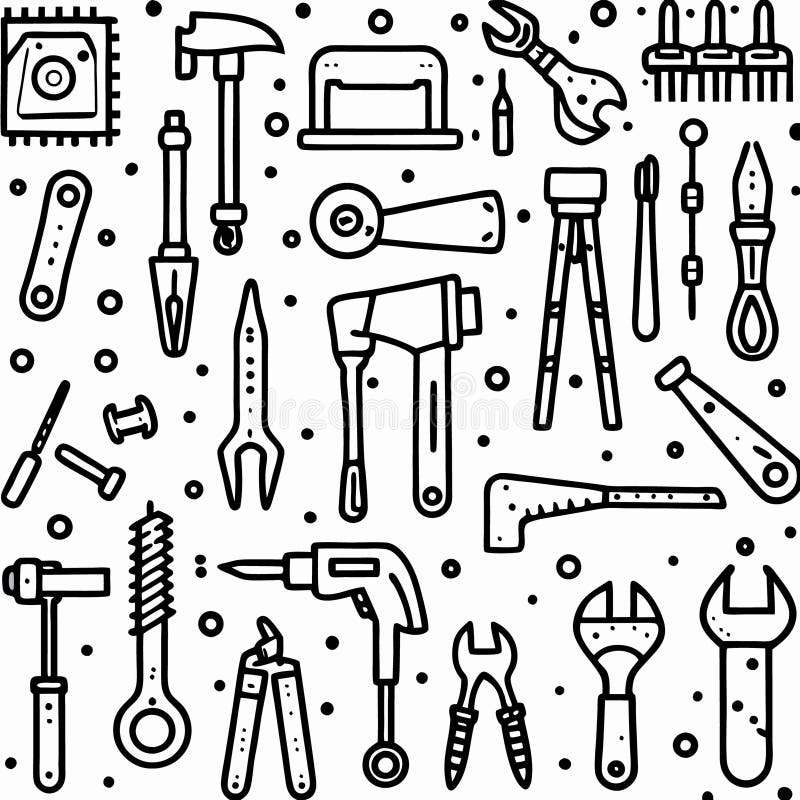Seamless Pattern of Hand-drawn Tools. (3 Stock Vector - Illustration of ...