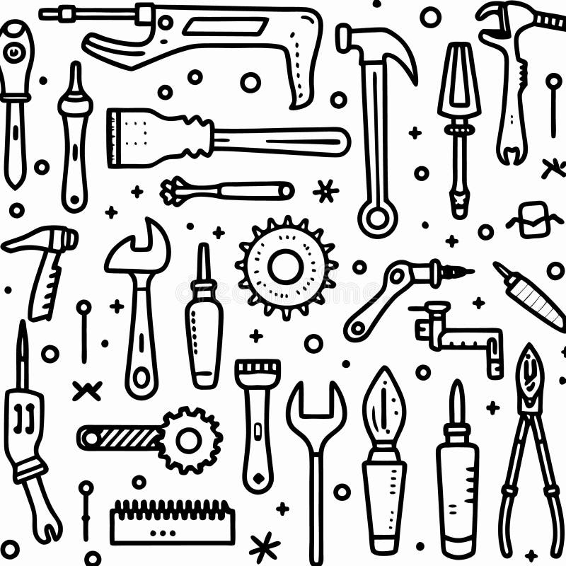 Seamless Pattern of Hand-drawn Tools. (6 Stock Vector - Illustration of ...