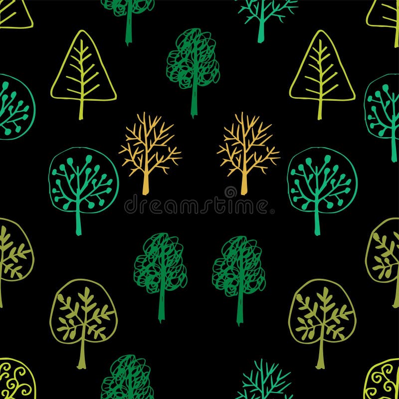 Seamless Pattern with Hand Drawn Trees. Stock Illustration ...