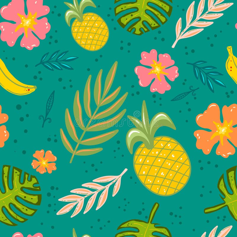 Seamless Pattern with Hand Drawn Tropical Flowers. Vector Illustration Stock Vector ...
