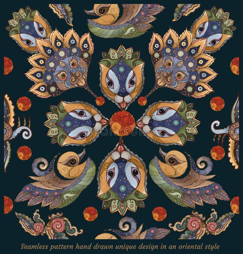 020 Seamless Pattern Hand Drawn Unique Design in an Oriental Style ...