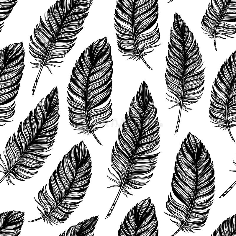 Seamless Pattern. Hand Drawn Vector Vintage Illustration - Feath Stock ...