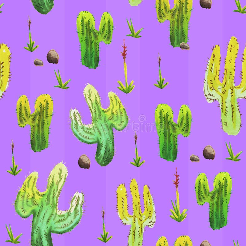 Seamless Pattern of Hand Drawn Cactus Stock Illustration - Illustration ...