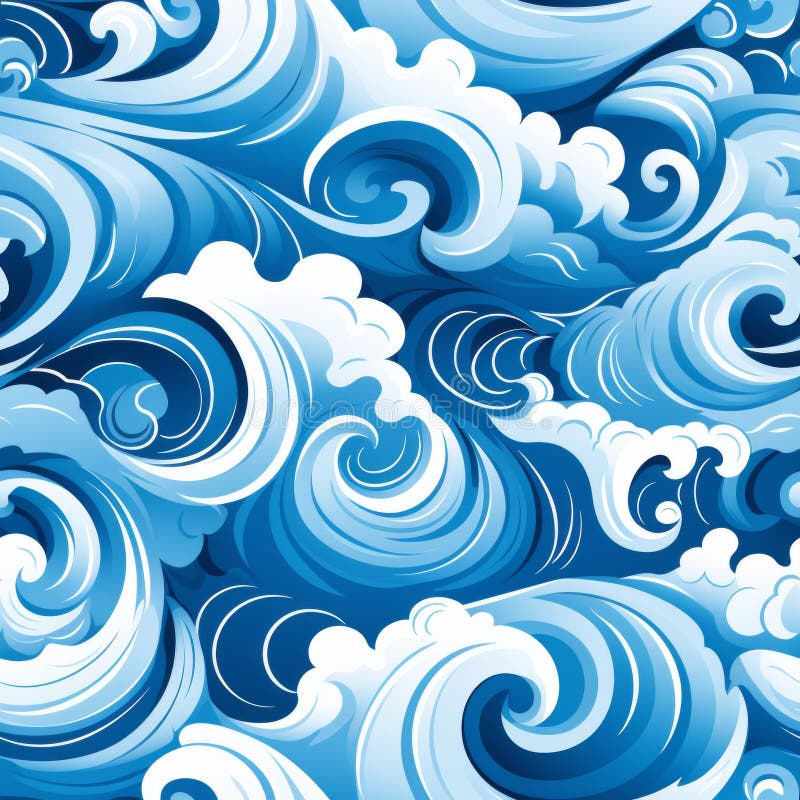 Seamless Pattern with Hand Drawn Waves and Curls on Solid White and ...