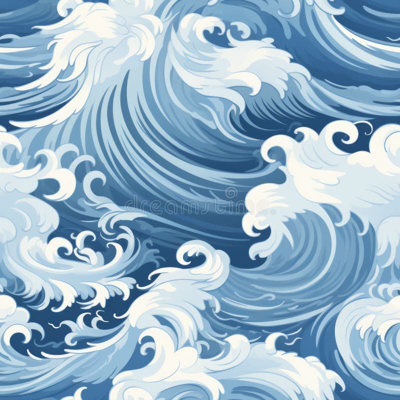 Seamless Pattern Hand Drawn Waves and Curls on Solid White and Light ...