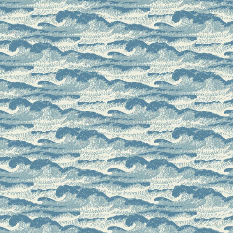 Seamless Pattern with Hand-drawn Waves in Retro Style Stock ...