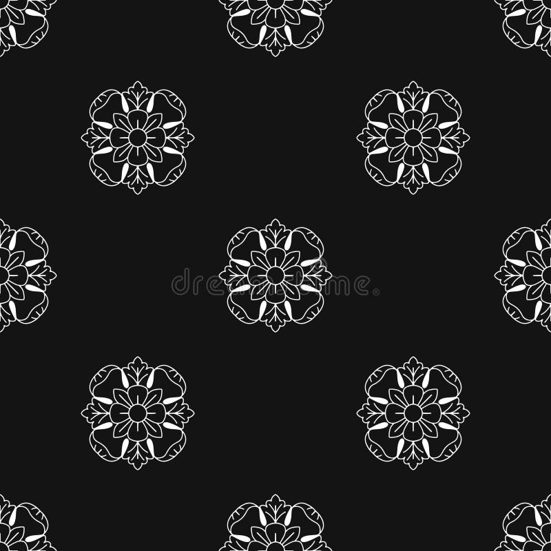 Seamless Pattern with Hand Drawn White Classic Floral Rosette Motifs ...
