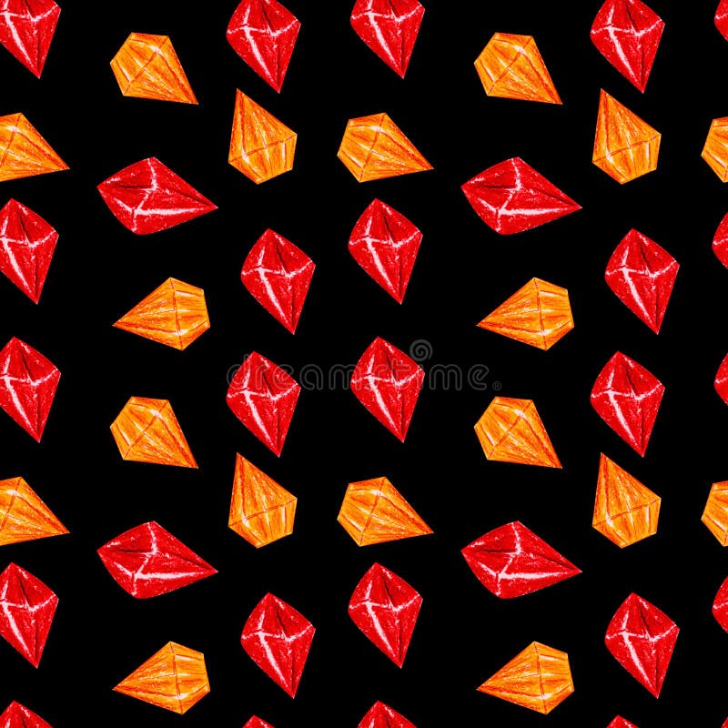 Seamless Pattern of Hand-drawn Yellow and Red Crystals Stock Photo ...