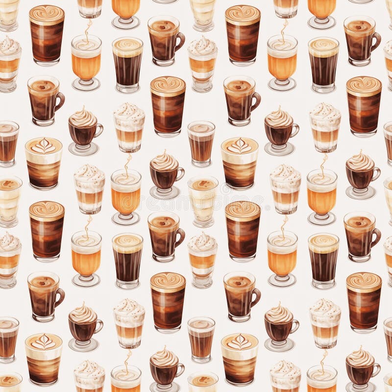 Seamless Pattern Hand Painted Coffee Stock Illustration - Illustration ...