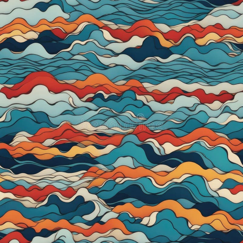 Seamless Pattern of Hand Painted Stylized Sea Waves Stock Illustration ...