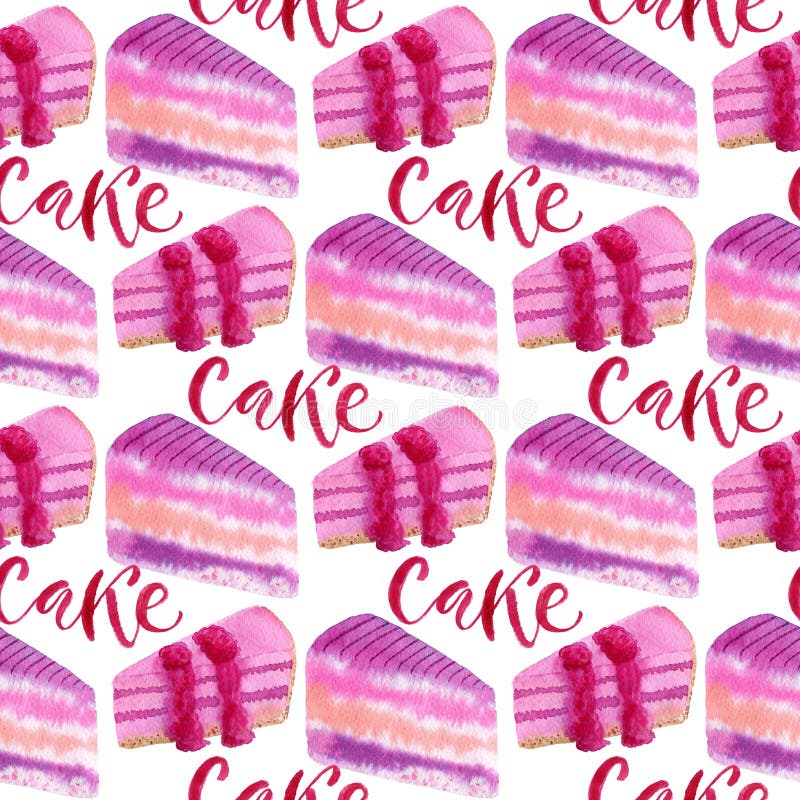 Seamless Pattern with Hand Painted Watercolor Slice Cakes. Package ...