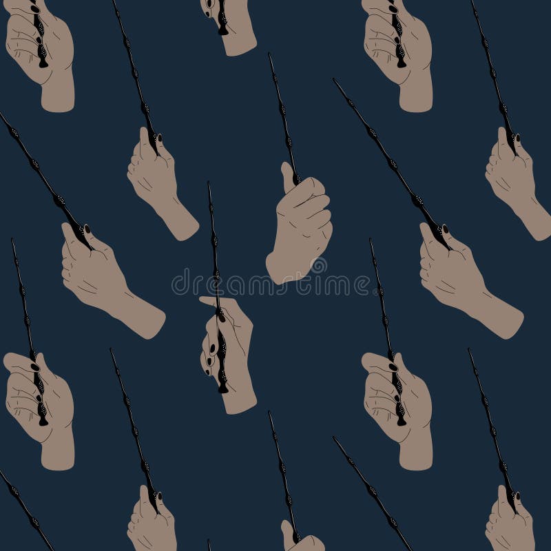 Seamless Pattern with Hand Wields a Magic Wand Stock Vector ...