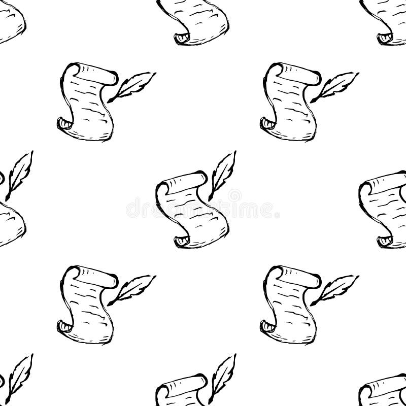 Seamless Pattern Handdrawn Scroll Doodle Icon. Hand Drawn Black Sketch ...