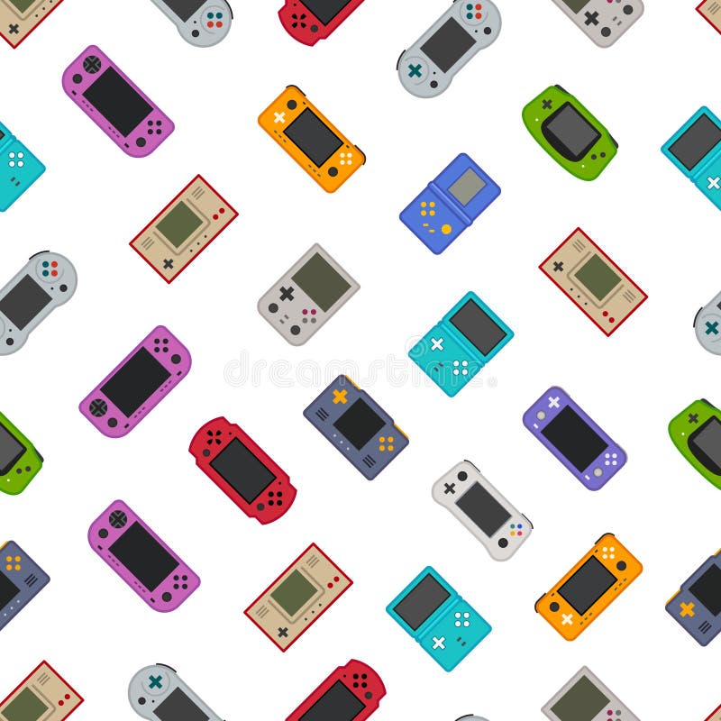Seamless Pattern of Handheld Game Console Icons, Colorful Style Stock ...