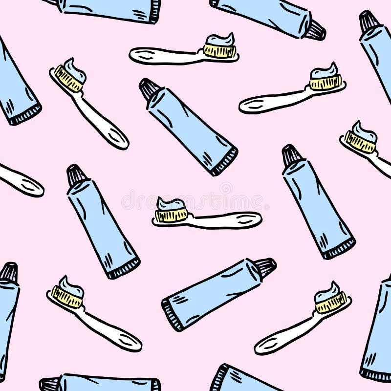Seamless Pattern Handle Toothbrush with Toothpaste for Brushing Teeth ...