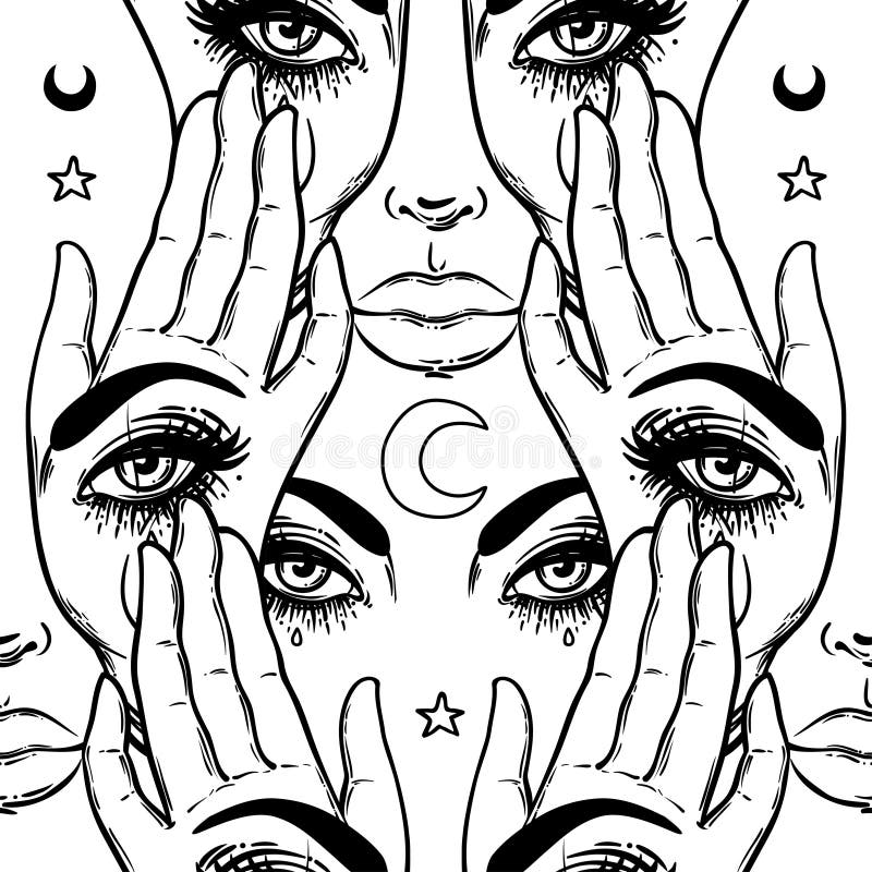 Seamless Pattern with Hands with the All-seeing Eye on the Palm. Occult ...