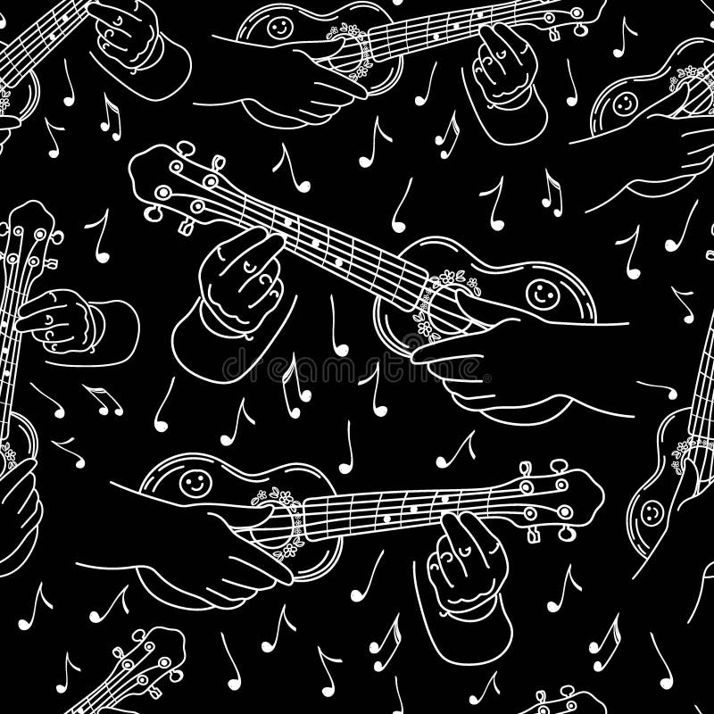 Seamless Pattern of Hands with Guitar, Hand-drawn Doodle. Ukulele ...