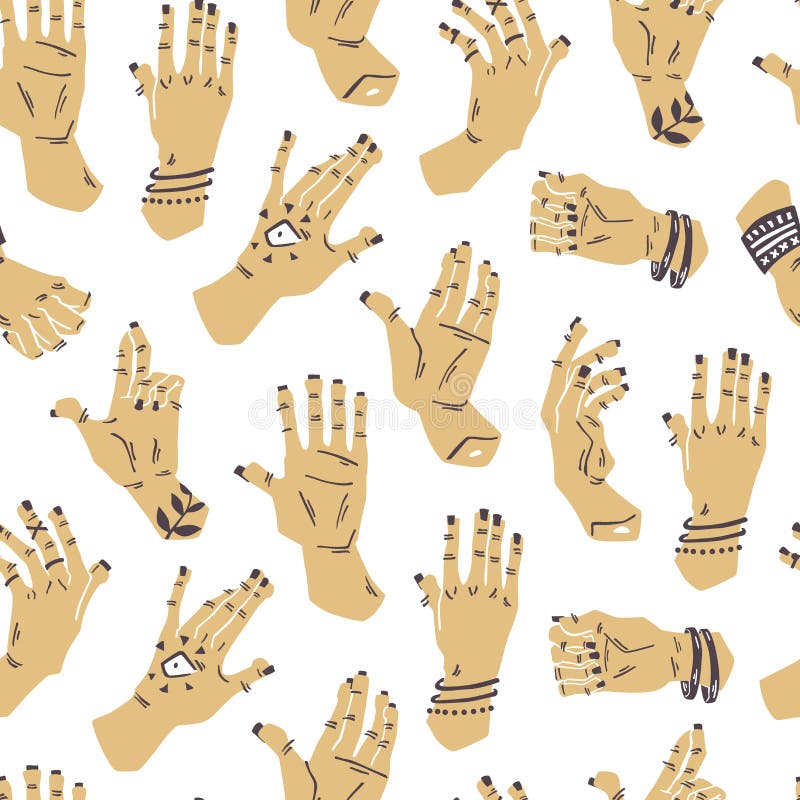 Hands Pattern Illustration Background. Hand Drawn Vector Illustration ...