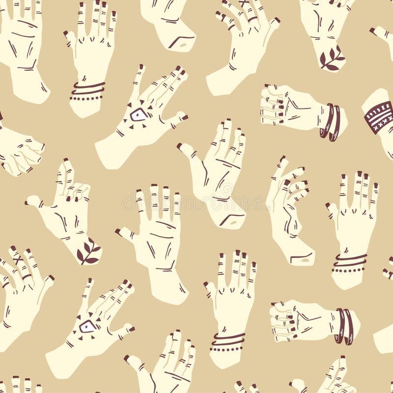 Hands Pattern Illustration Background. Hand Drawn Vector Illustration ...
