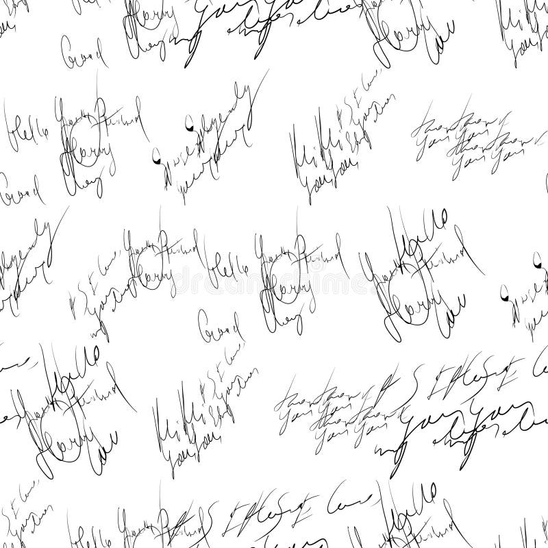Seamless Pattern of Handwritten Text on White Paper in Monochrome Stock ...