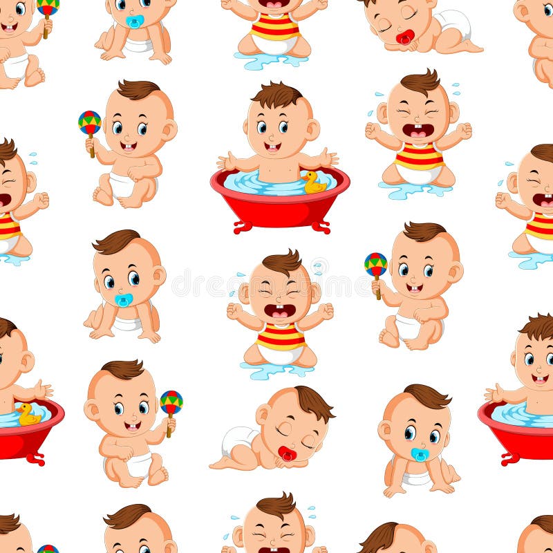 Seamless Pattern with Happy Babys Doing the Activities Stock Vector ...