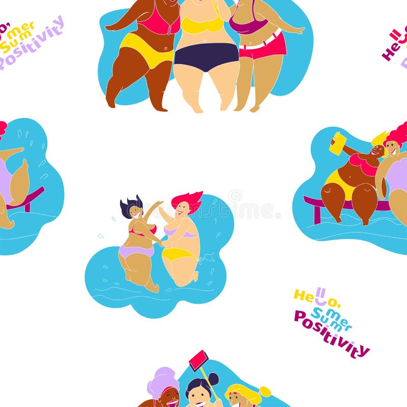 Seamless Pattern Happy Fat Girl on the Beach Stock Illustration ...
