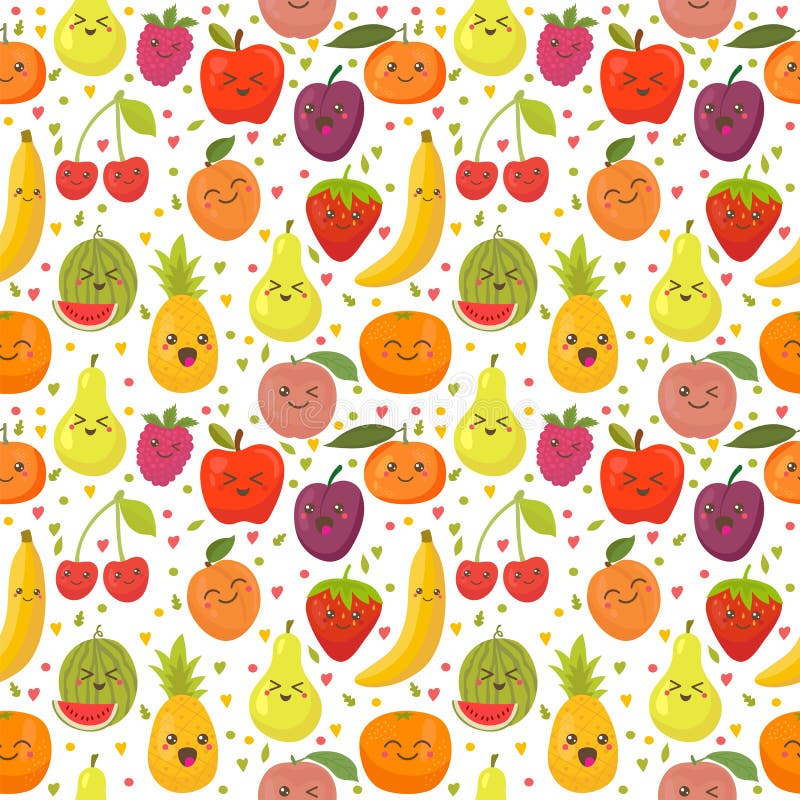 Seamless Pattern with Happy Fruits. Cute Background for Your Design ...