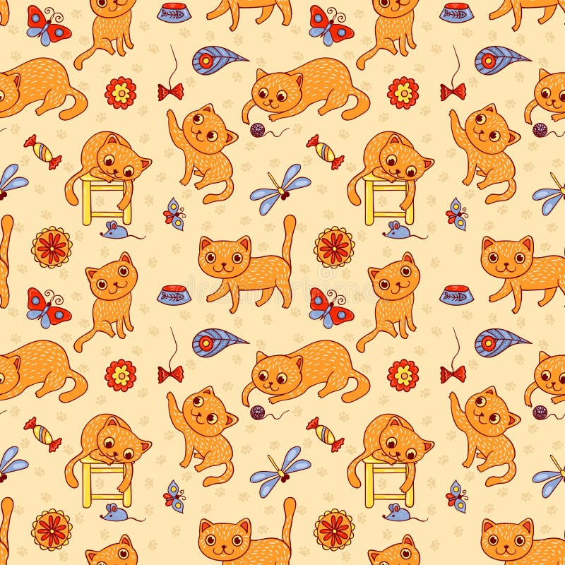 Pattern Of The Cats And Hearts Stock Vector - Illustration of design ...