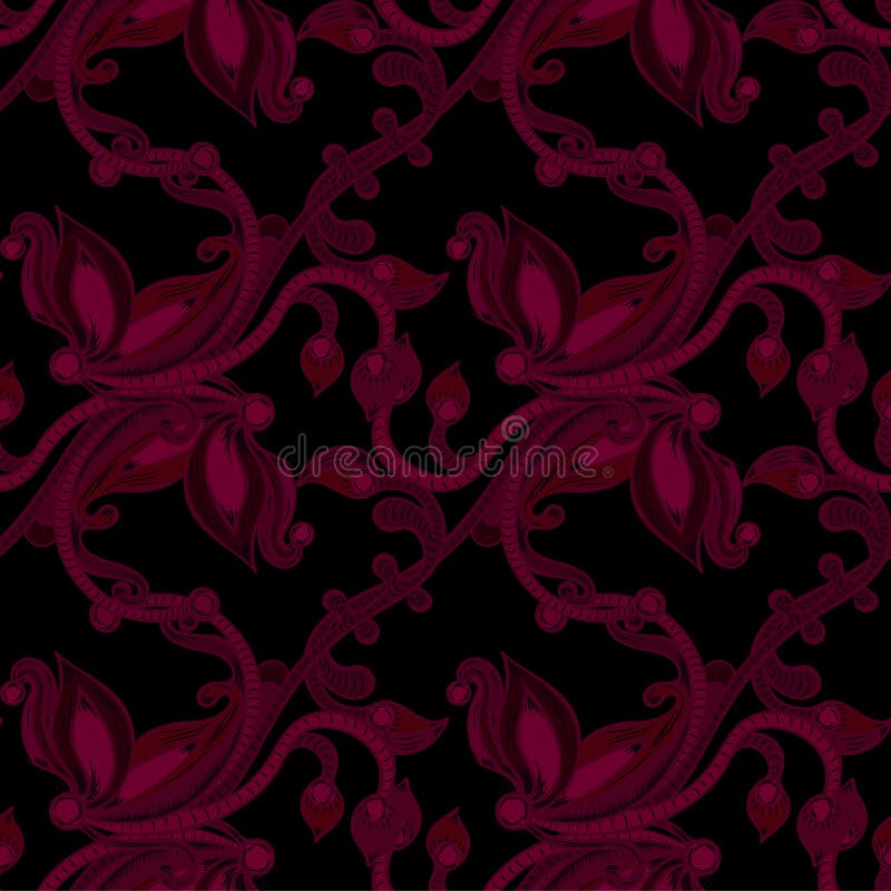 Seamless Pattern with Hatched Floral Ornament. Retro Style. Hand Drawn ... Seamless Pattern with Hatched Floral Ornament. Retro Style. Hand Drawn ...