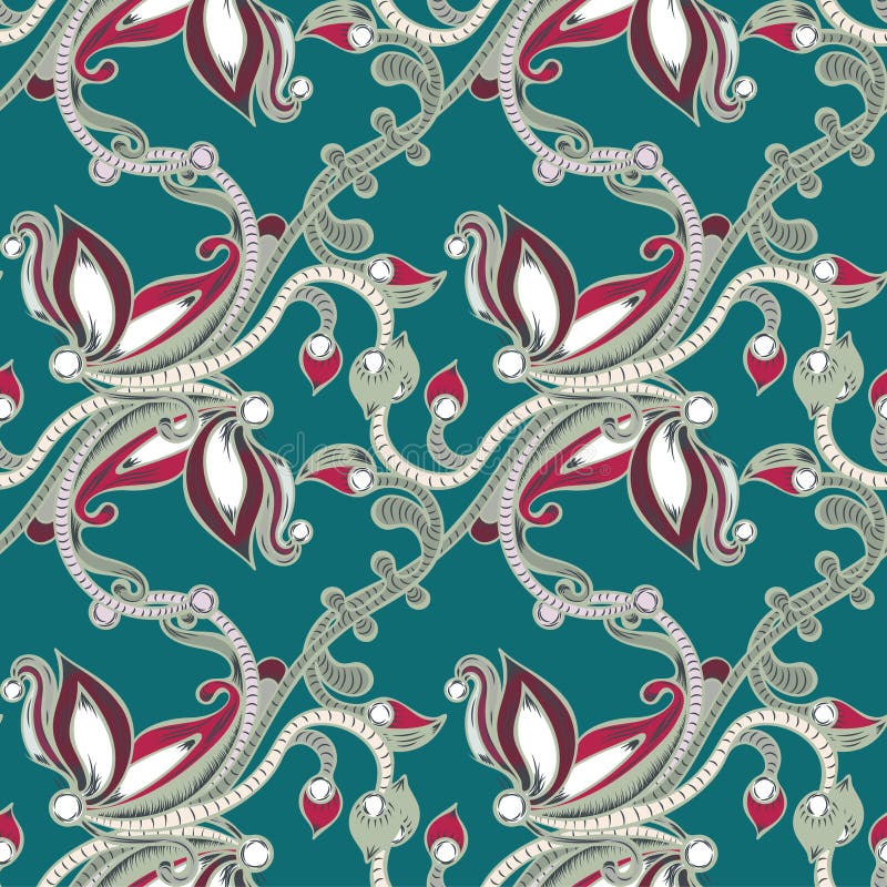Seamless Pattern with Hatched Floral Ornament. Retro Style. Hand Drawn ... Seamless Pattern with Hatched Floral Ornament. Retro Style. Hand Drawn ...