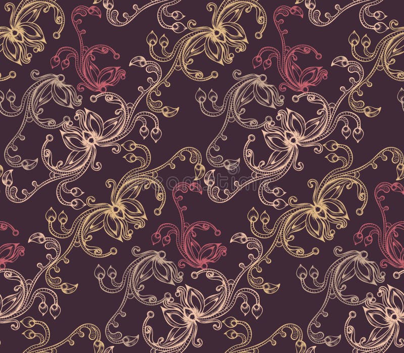 Seamless Pattern with Hatched Floral Ornament. Stock Vector ... Seamless Pattern with Hatched Floral Ornament. Stock Vector ...