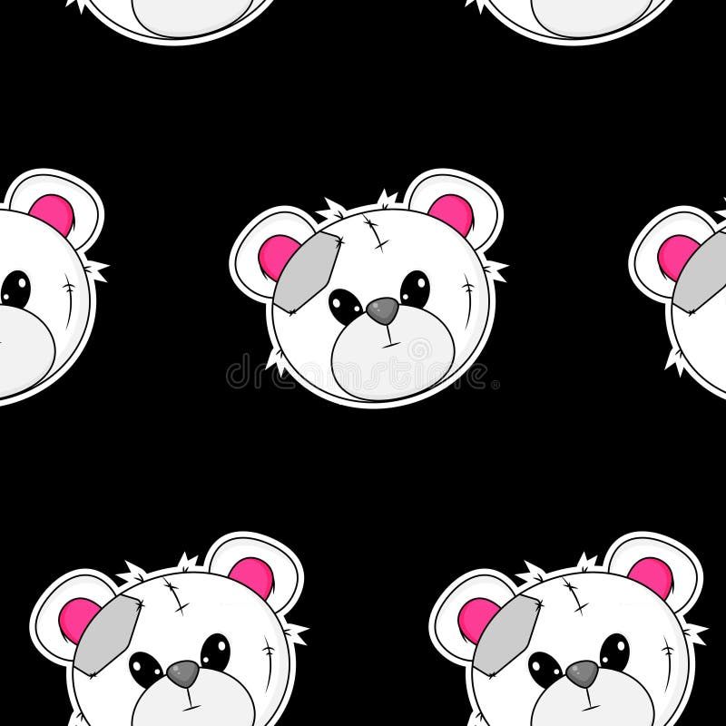 Seamless Pattern with Head of Wrong and Raped Teddy Bear Toy. Black Emo ...