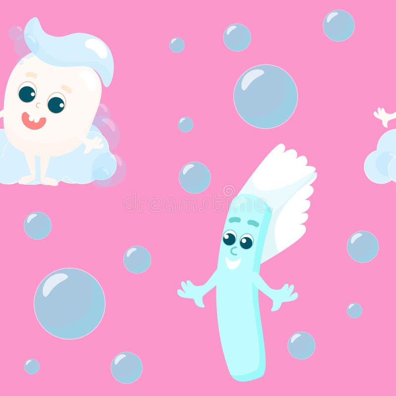 Seamless Pattern of Healthy Happy Baby Teeth with Toothpaste on Head ...