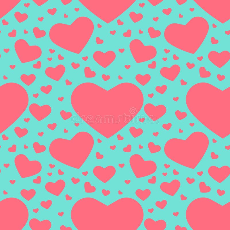 Seamless Pattern, Heart Big and Small on a Blue Background, for ...