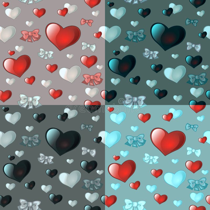 Seamless Pattern with Heart and Bow. Set Stock Illustration ...