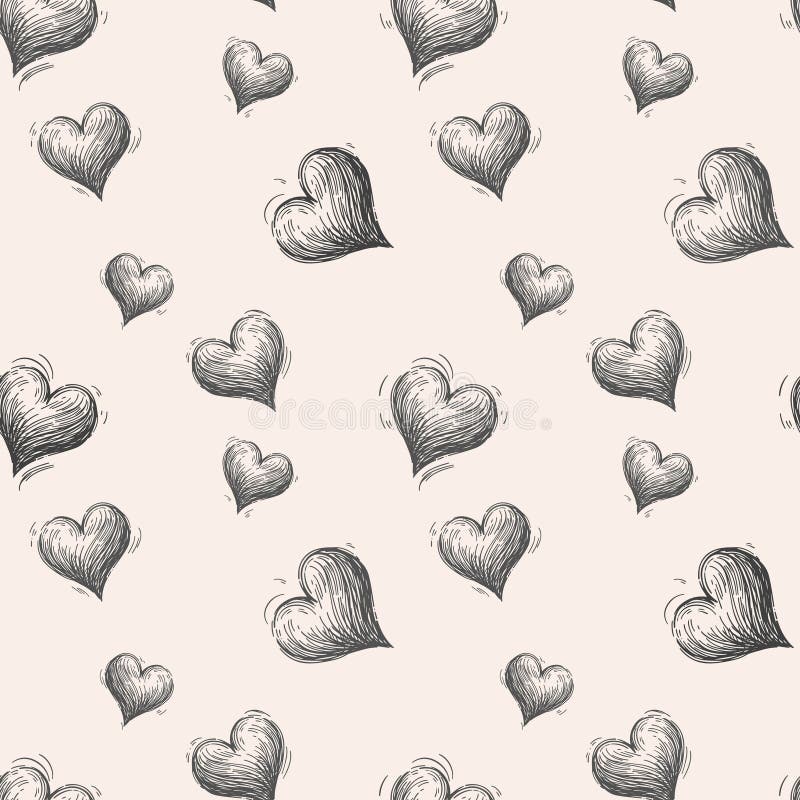 Seamless Pattern of Heart Silhouette on a White Background. Flat Vector ...