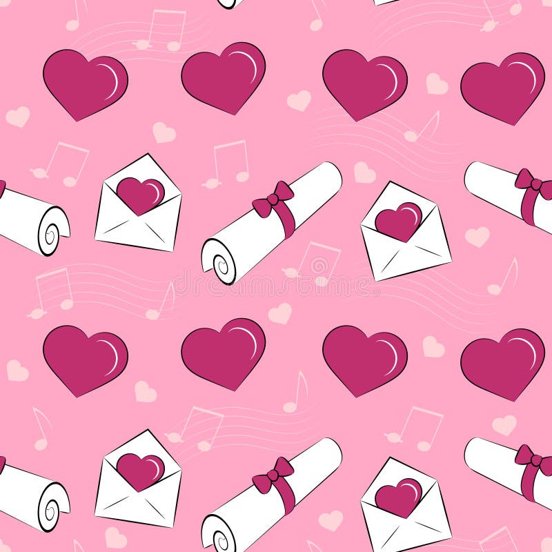 Seamless Pattern with Hearts, Letters, Envelopes. Stock Vector ...